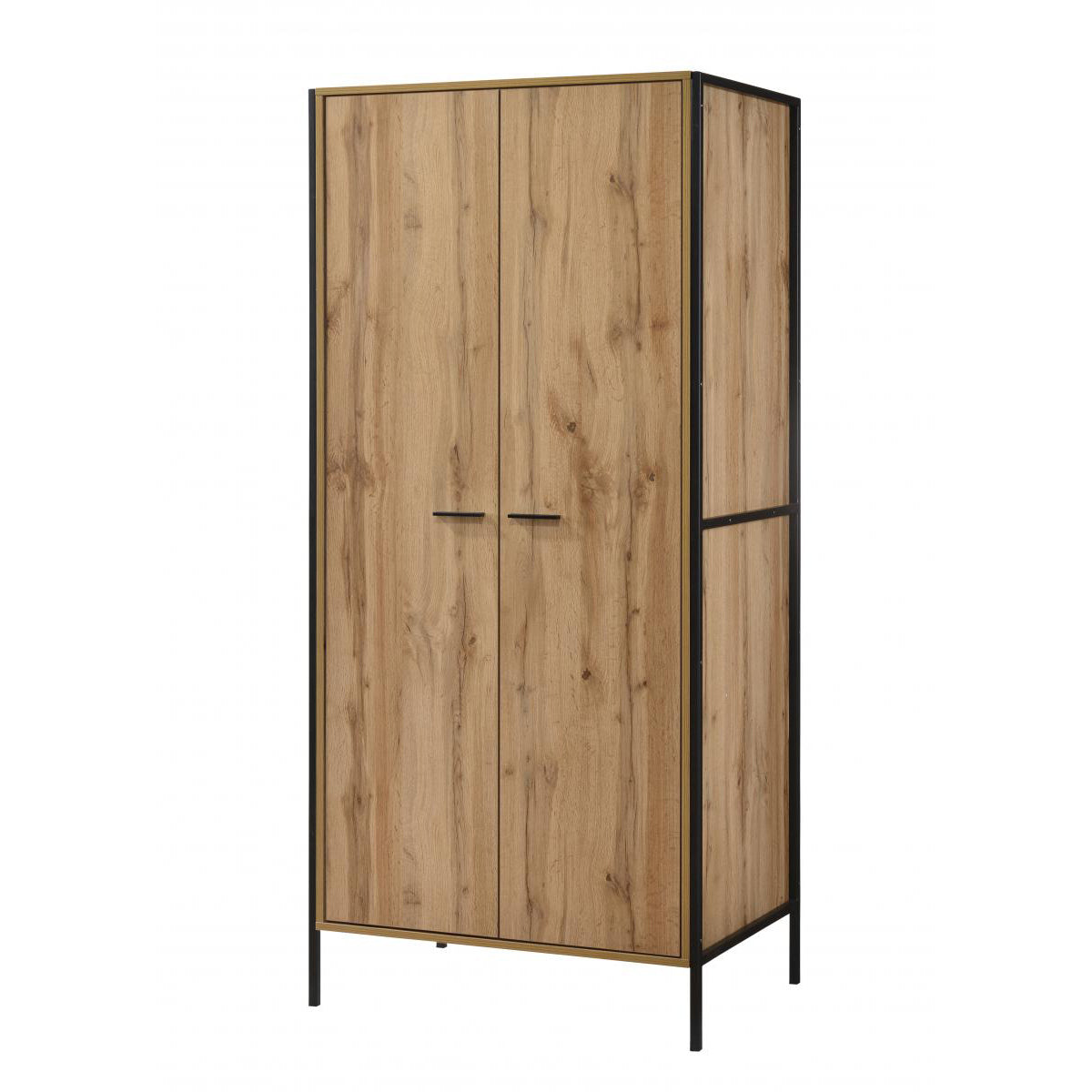 Michigan Robe – 2 Door Wardrobe (Oak Effect with Black Metal Frame ...