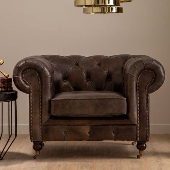 Sadalmelik Upholstered Faux Leather Armchair In Dark Grey – The ...